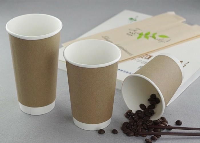 Logo Printed Double Walled Kraft Brown Disposable Cups For Hot Drinks ...